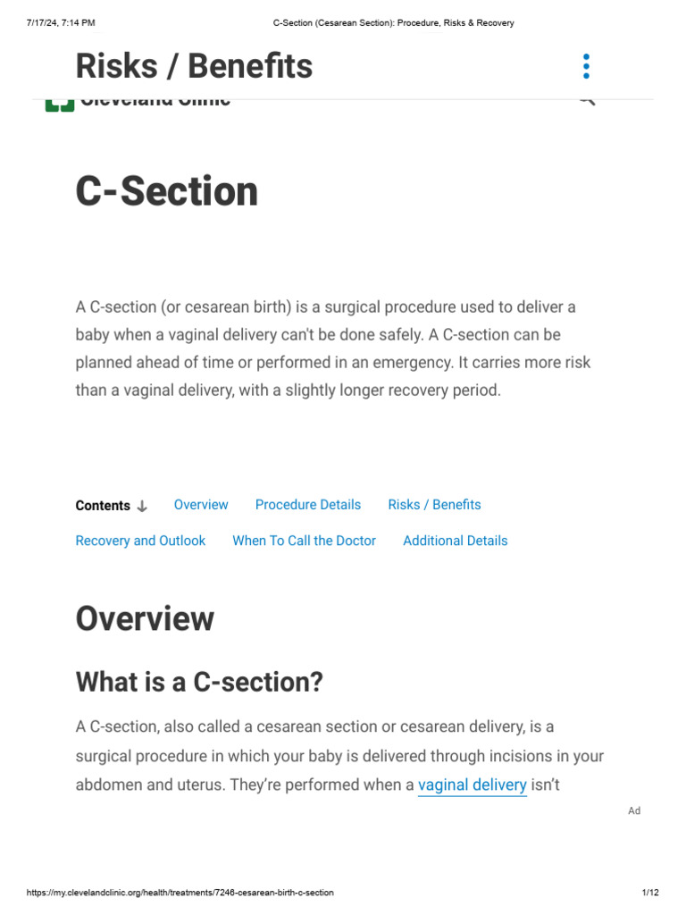 C-Section (Cesarean Section) - Procedure, Risks & Recovery | PDF ...