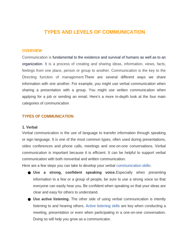 TYPES and LEVELS of Communication | PDF