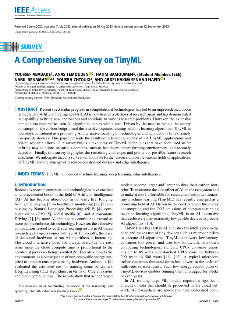 A Comprehensive Survey On TinyML | PDF