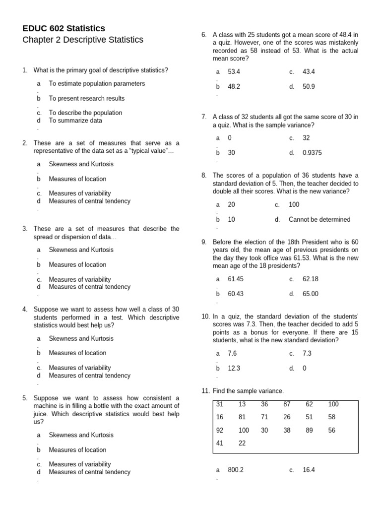 EDUC 602 Statistics PS 2 | PDF