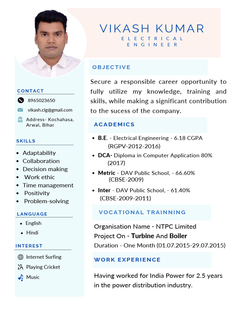Vikash's CV electrical Engineering | PDF