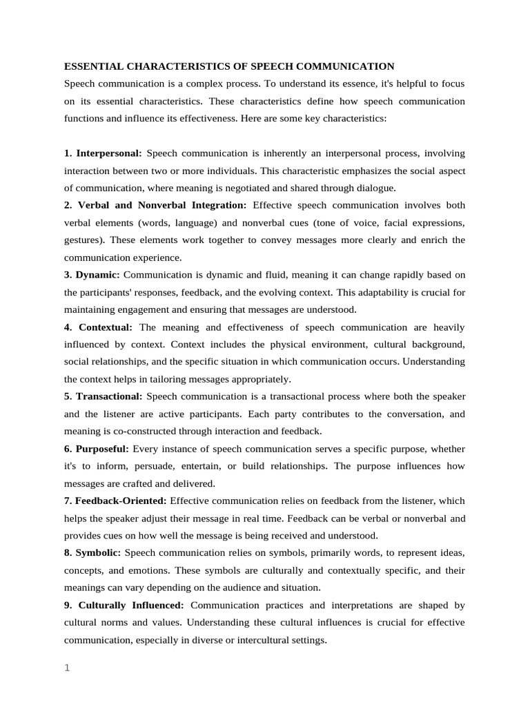 Nature of Speech Communication | PDF