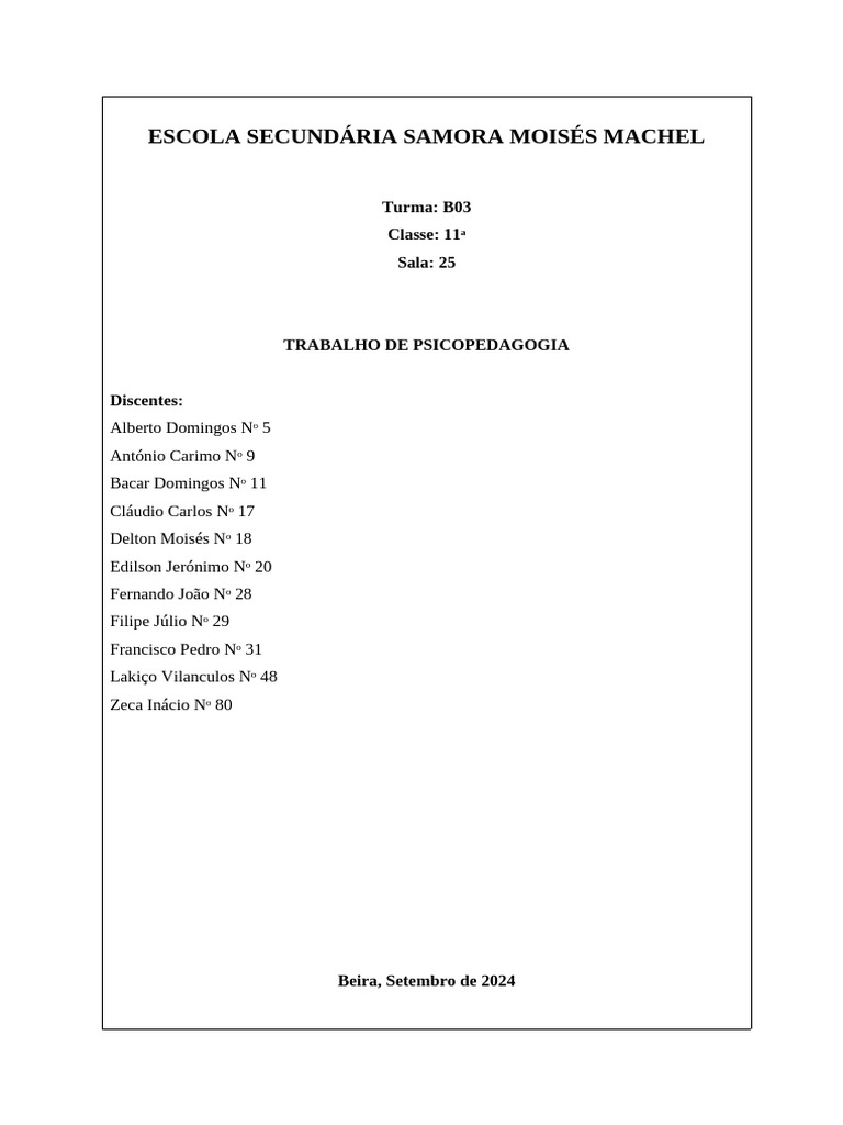 Escola Secundária Samora Moisés Machel | PDF