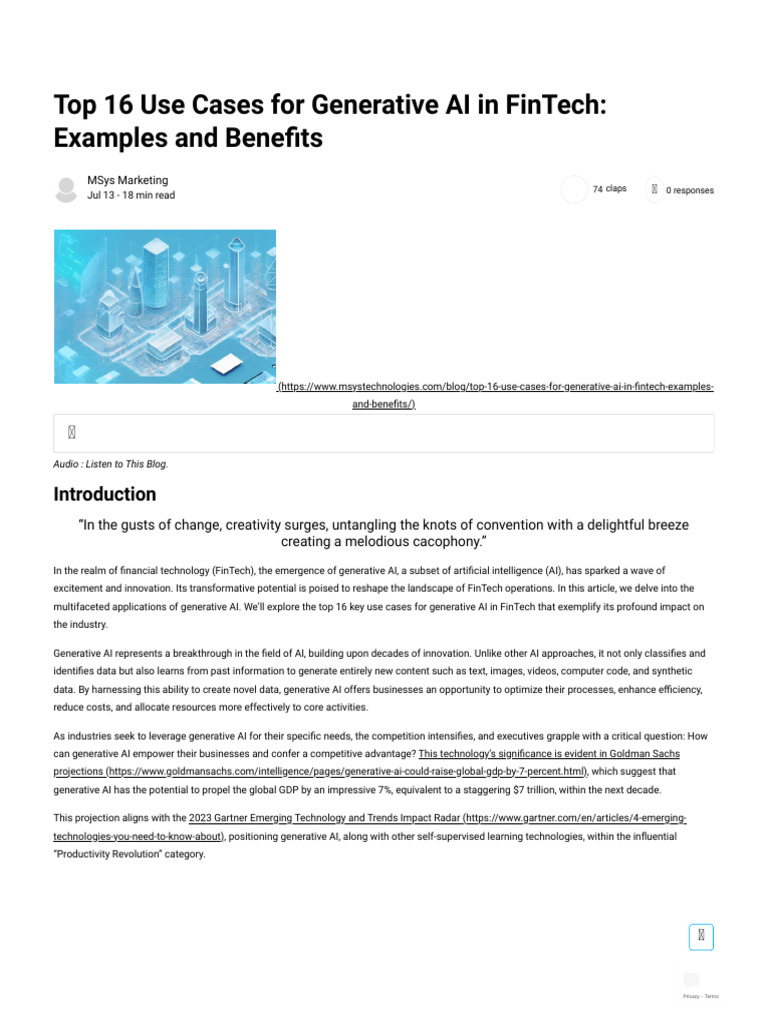 Use cases of Gen AI in fintech | PDF