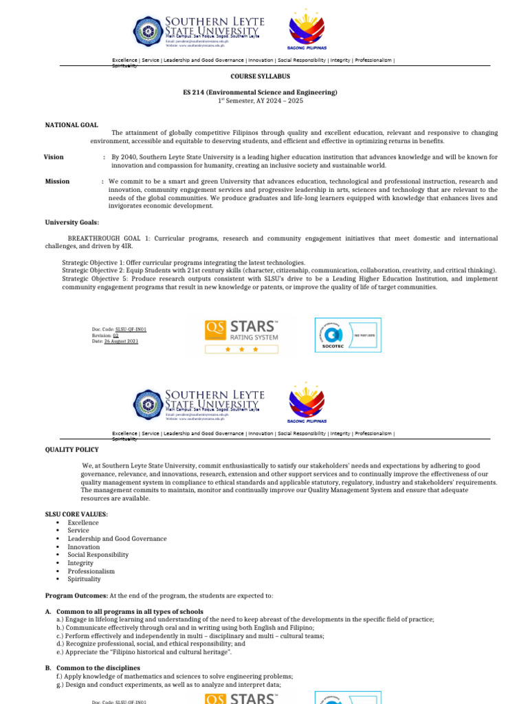 ES 214 (Environmental Science and Engineering) | PDF | Engineering ...