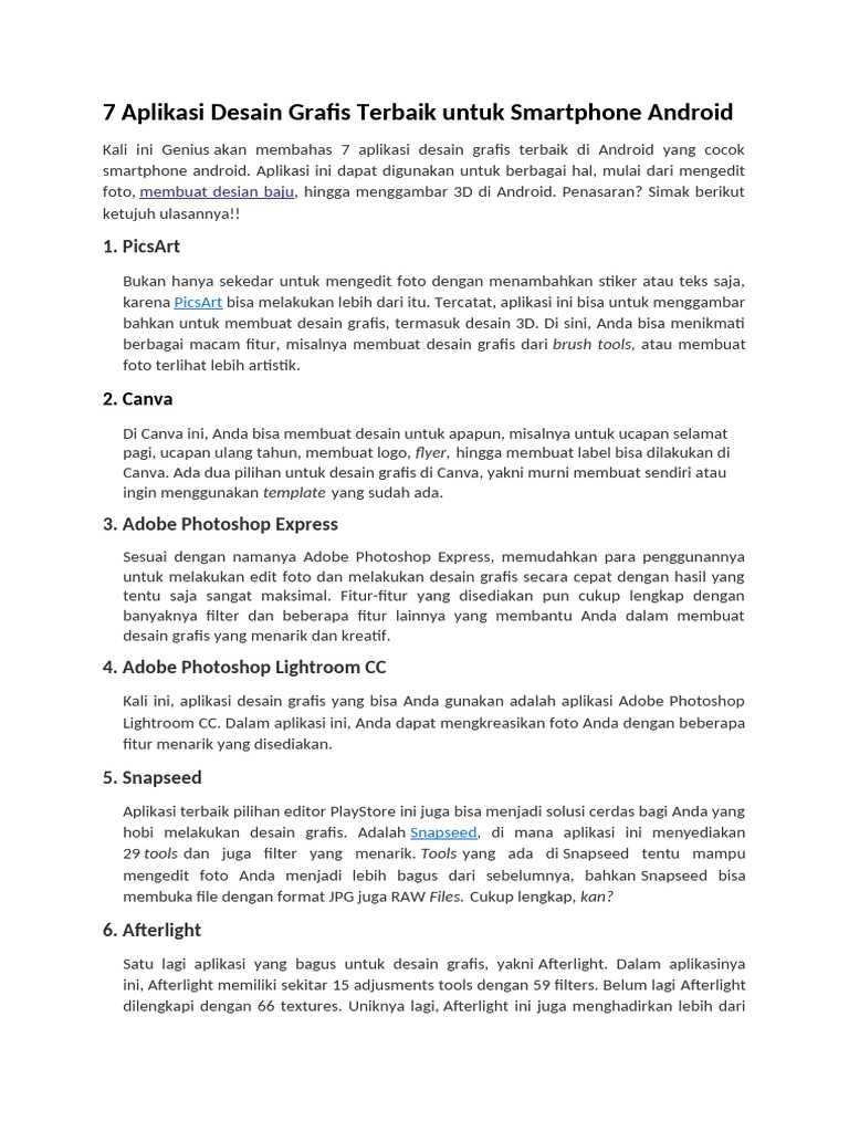 7 Aplikasi Desain Grafis Terbaik Untuk Smartphone Android | PDF