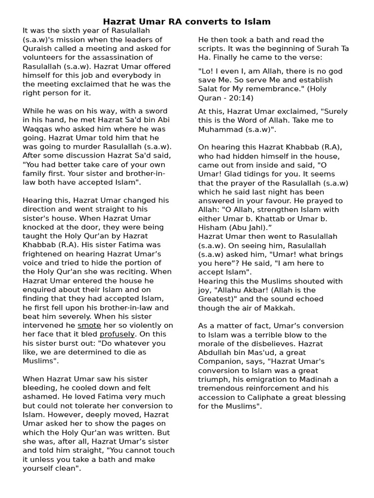 Story of Umar's Conversion | PDF