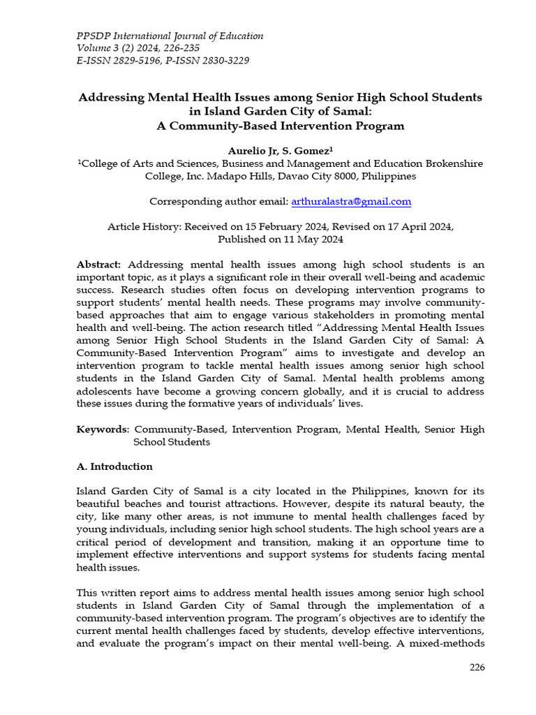 Addressing Mental Health Issues Among Senior High | PDF Addressing Mental Health Issues Among Senior High | PDF