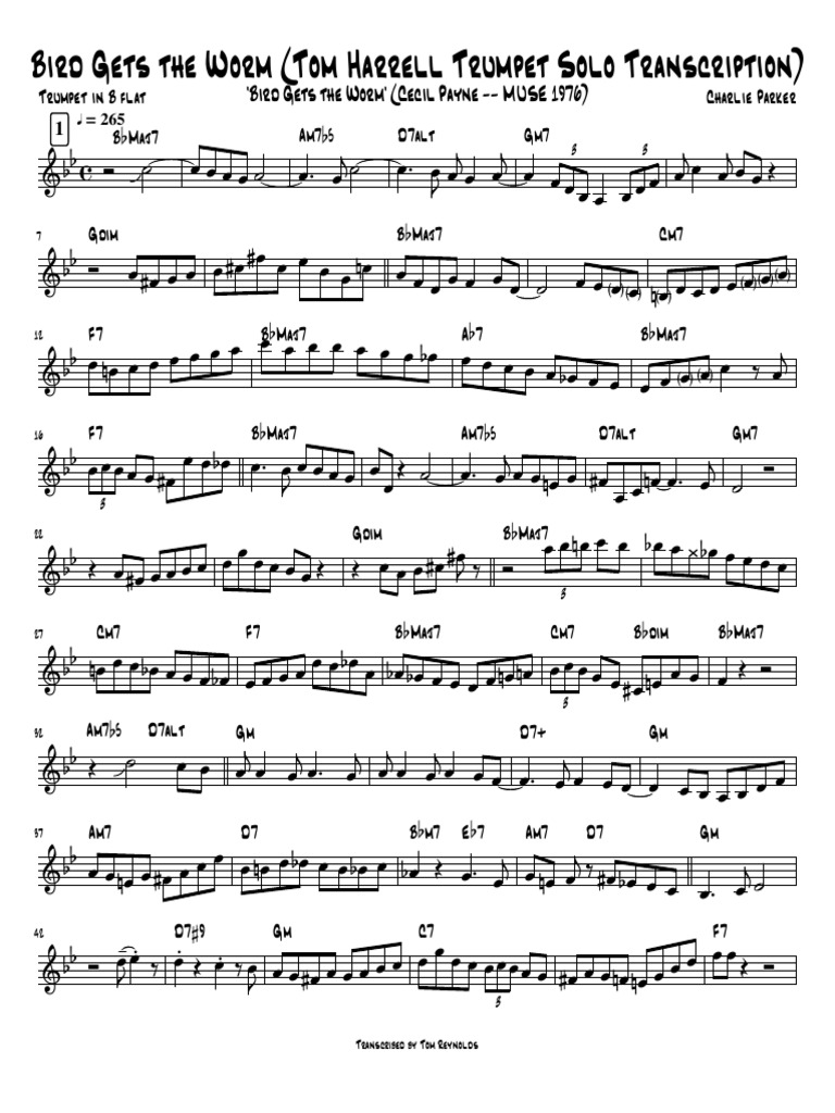 Bird Gets The Worm (Tom Harrell Trumpet Solo Transcription) | PDF