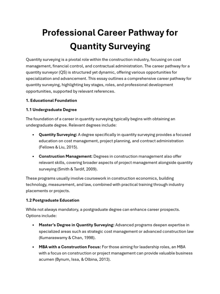 Professional Career Pathway For Quantity Surveying | PDF