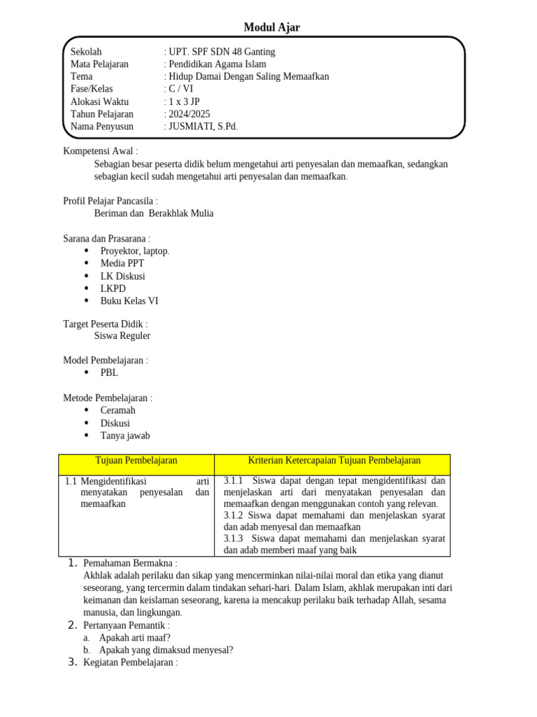Modul Ajar PBL JUS | PDF