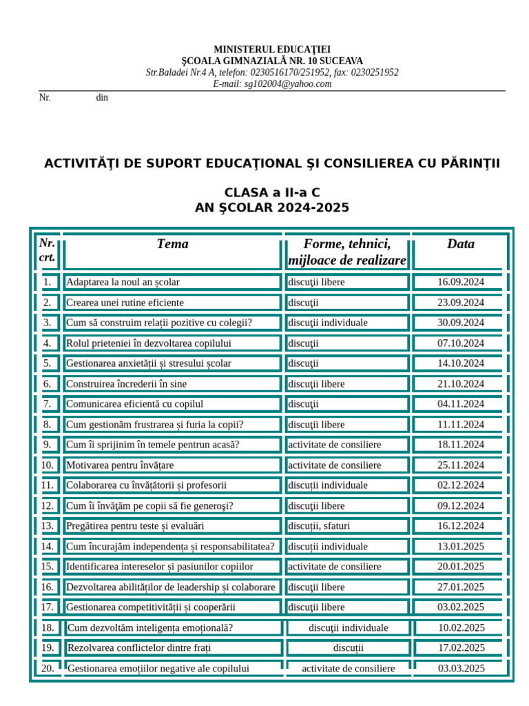 Consiliere Parinti GV | PDF