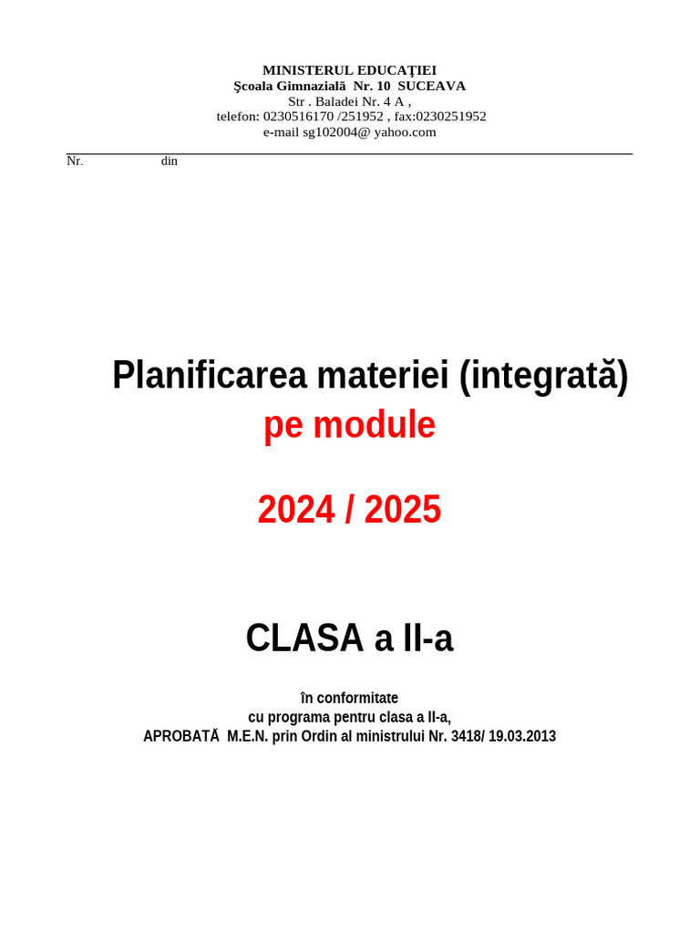 Planificarea Materiei (Integrată) : Pe Module 2024 / 2025 | PDF