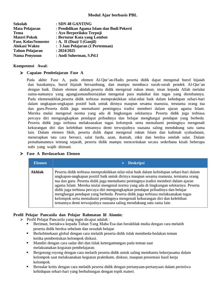 Modul Ajar Berbasis PBL 1 PPL | PDF