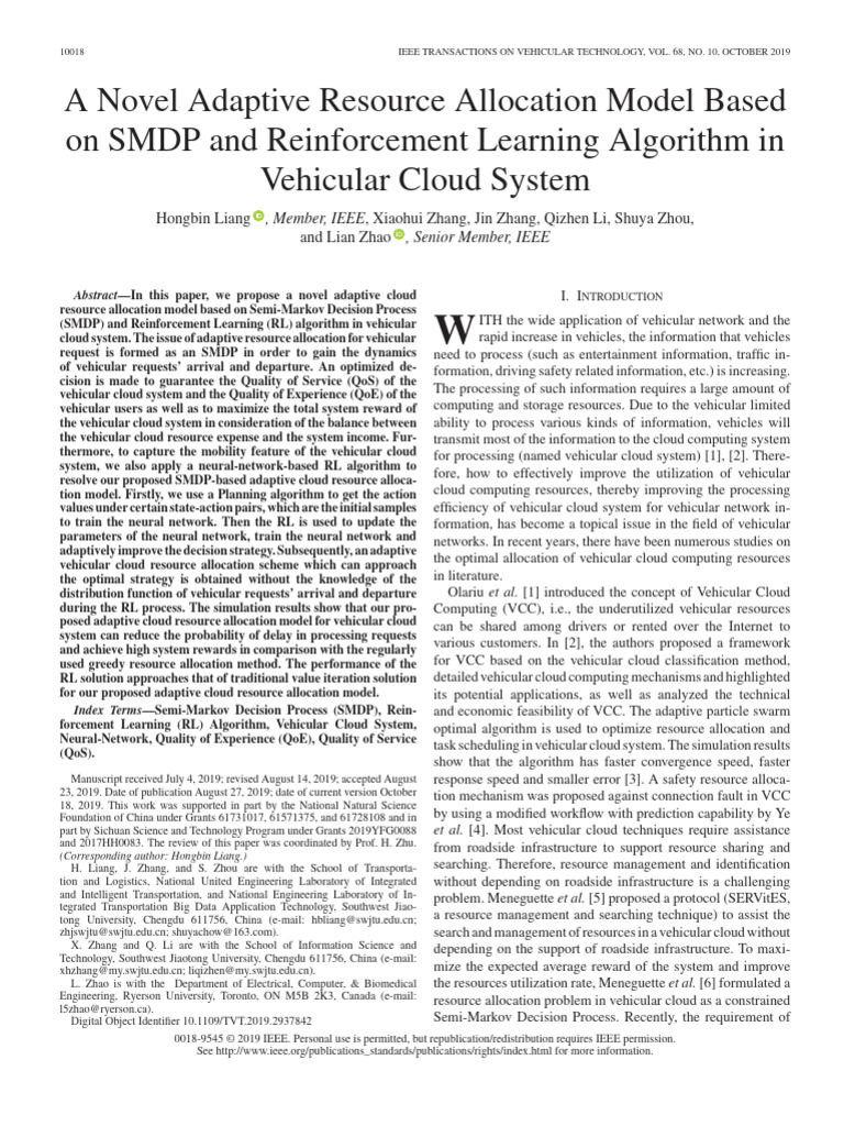 A Novel Adaptive Resource Allocation Model Based On Smdp And Reinforcement Learning Algorithm In
