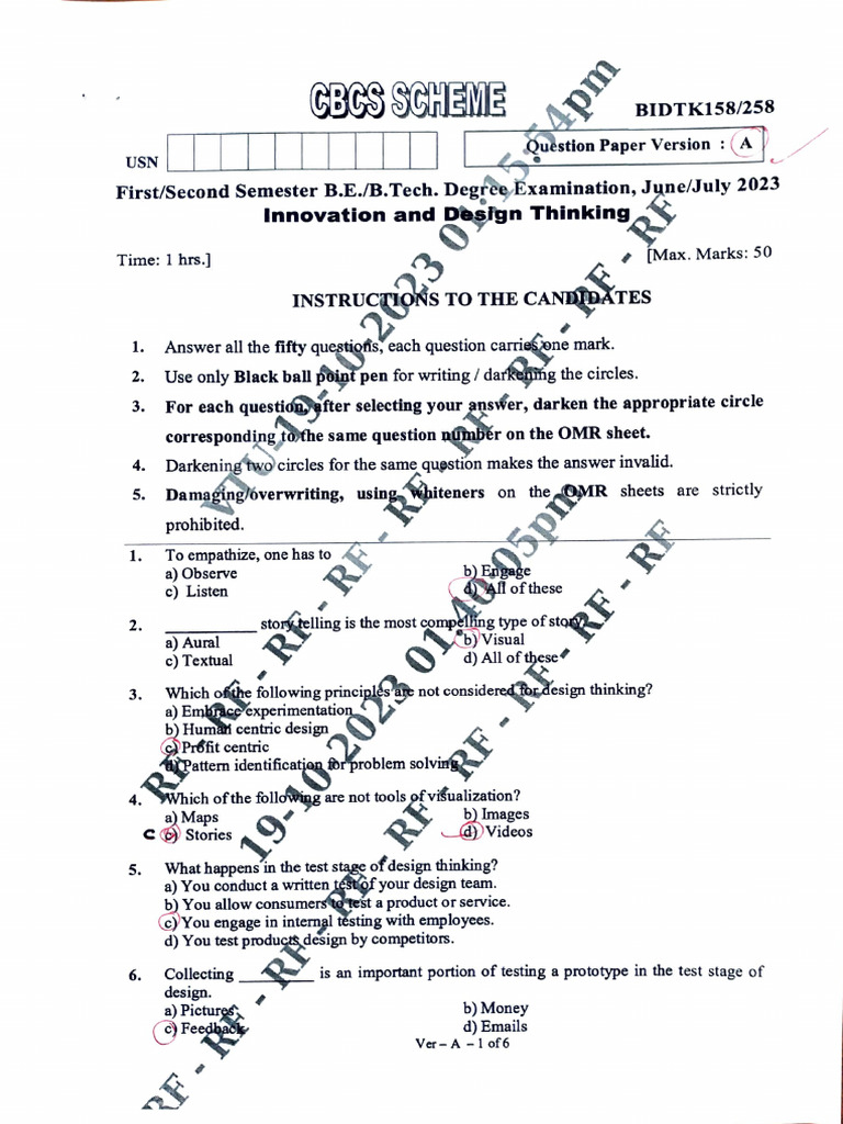 Bidtk158 & 258 Idt - Vtu QP - July 2023 | PDF