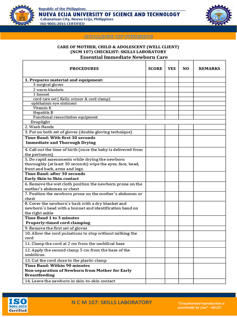 PEDIA-SKILLS-LAB-CHECKLIST-ncm-107 | PDF
