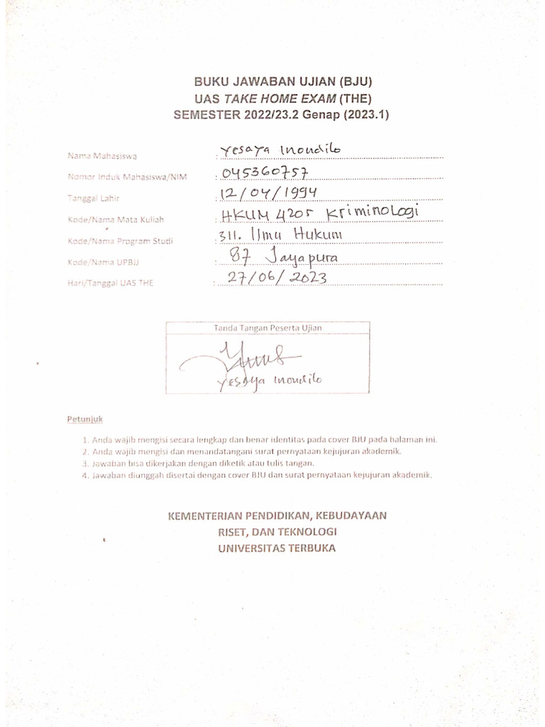 UAs HKUM 4205 Kriminologi | PDF