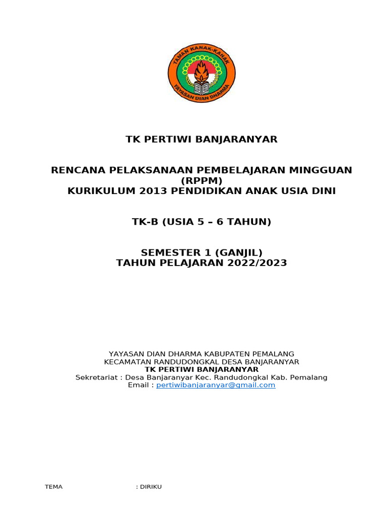 RPPM TK 5-6 Tahun K13 Semester 1 2022-2023 | PDF