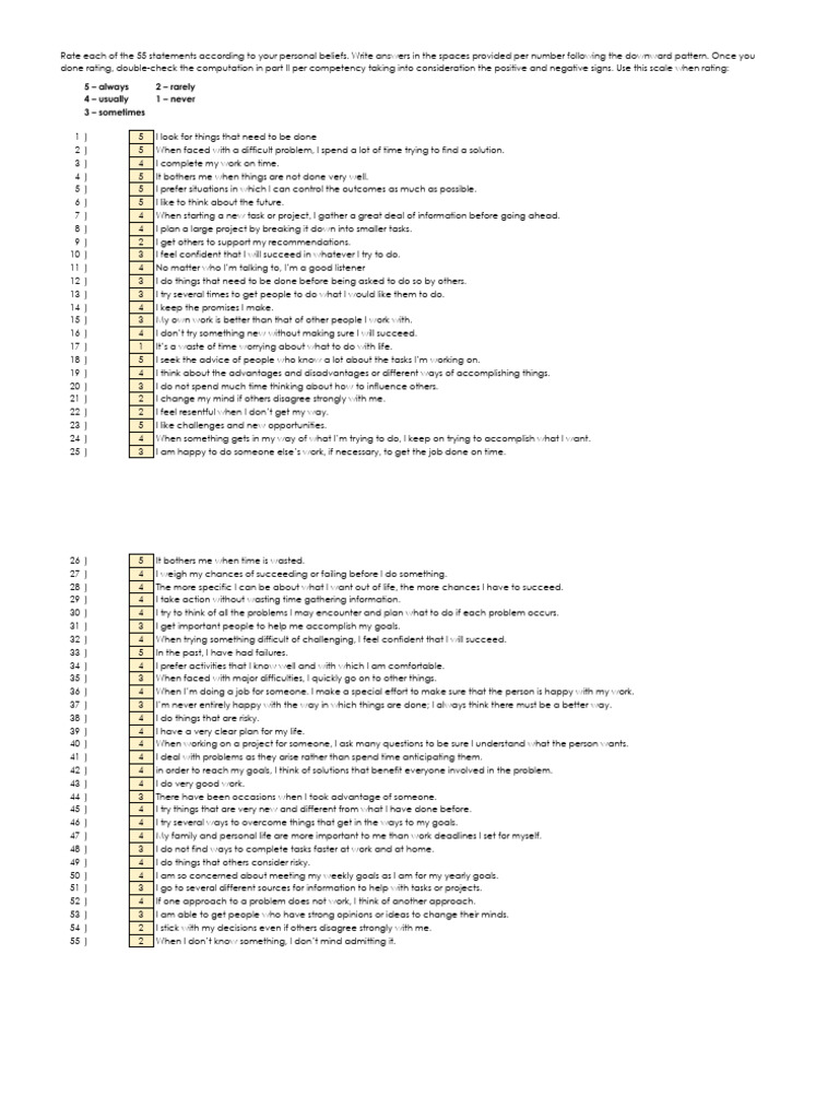PEC Self-rating Questionnaire - Part I | PDF