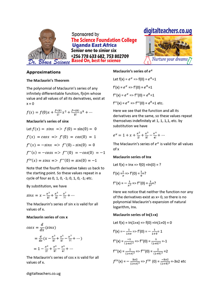A Level Math Paper 1 Approximation Maclaurins Theorem | PDF