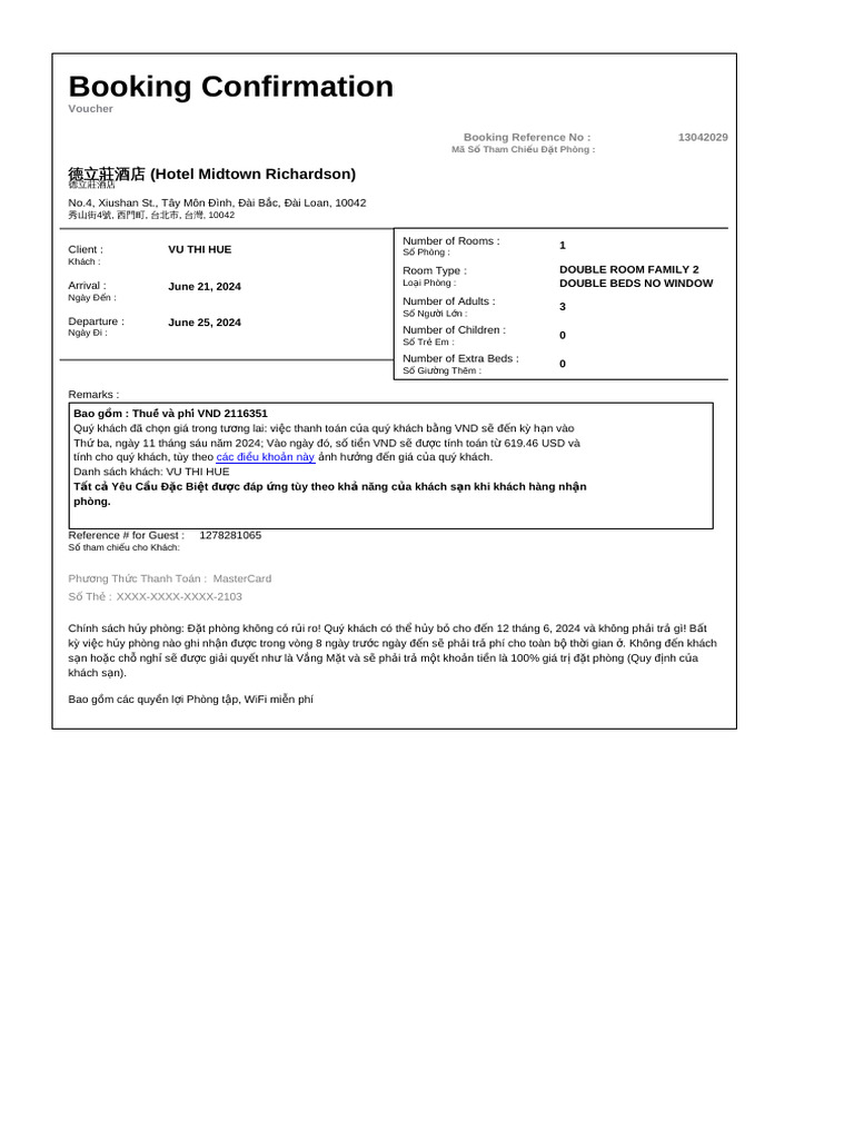 Confirmation For Booking ID # 1278281065 | PDF