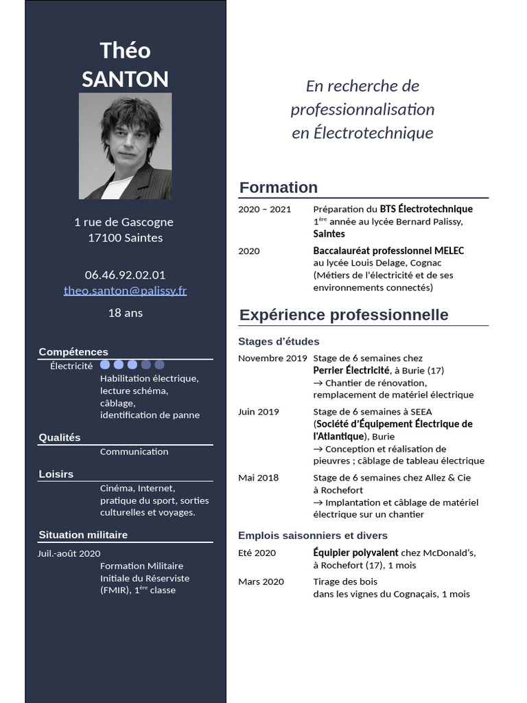 CV Bts Modele Colonne | PDF