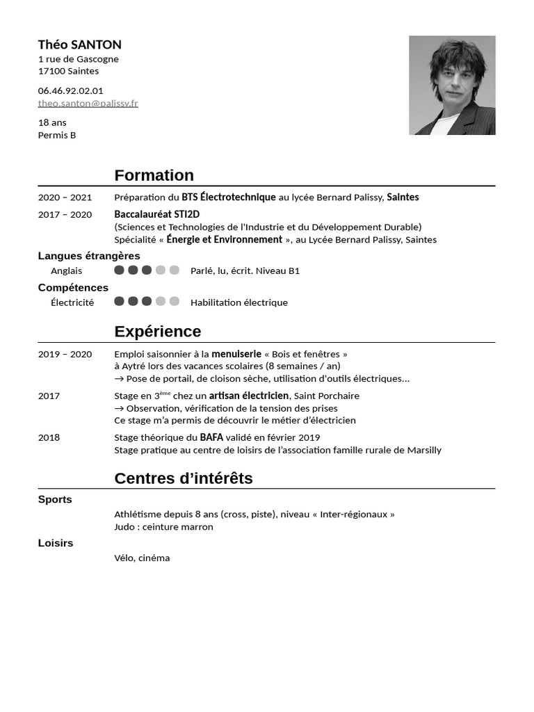 CV Bts Modele Traditionnel | PDF