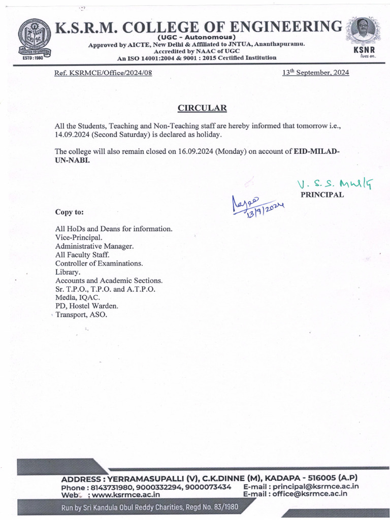 Circular For Holiday Announcement | PDF