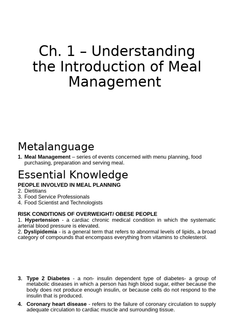 Ch. 1 - Meal Management | PDF