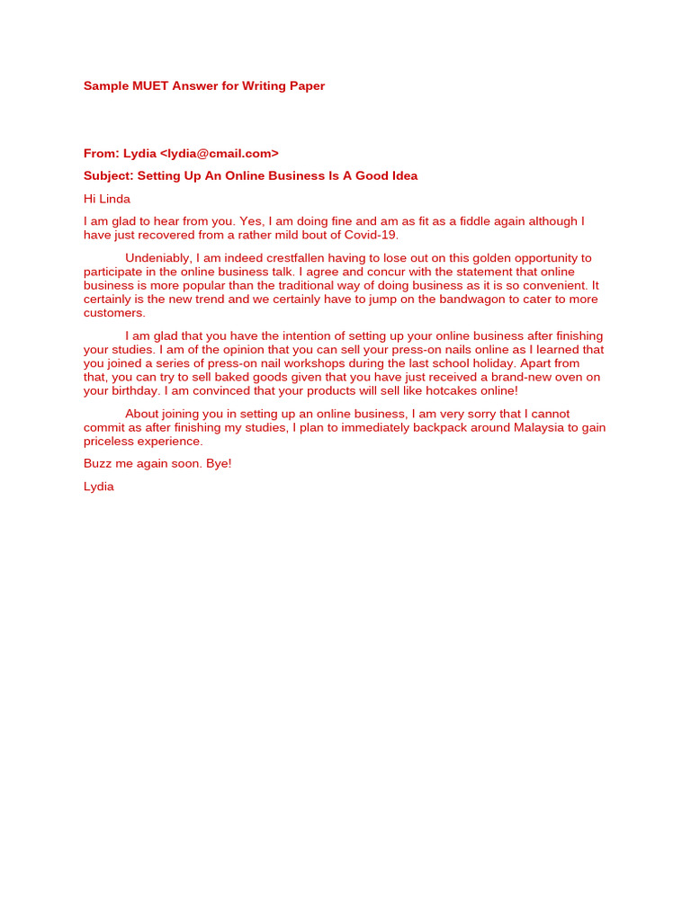 Sampel Answer For MUET Writing Paper | PDF