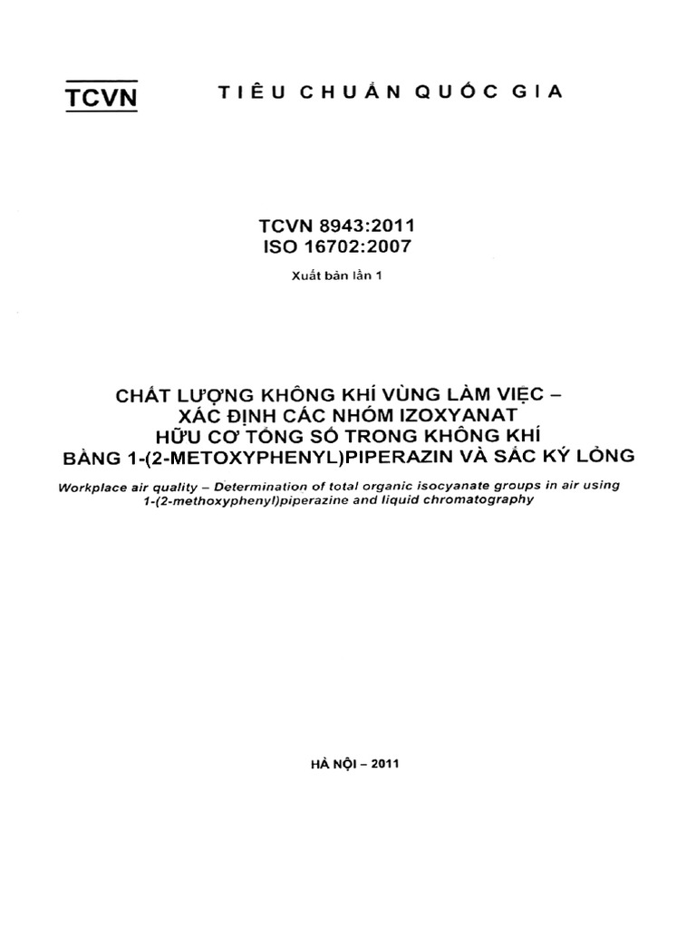 Tieu Chuan TCVN 8943 2011 Xac Dinh Cac Nhom Izoxyanat Huu Co Trong Khong Khi | PDF