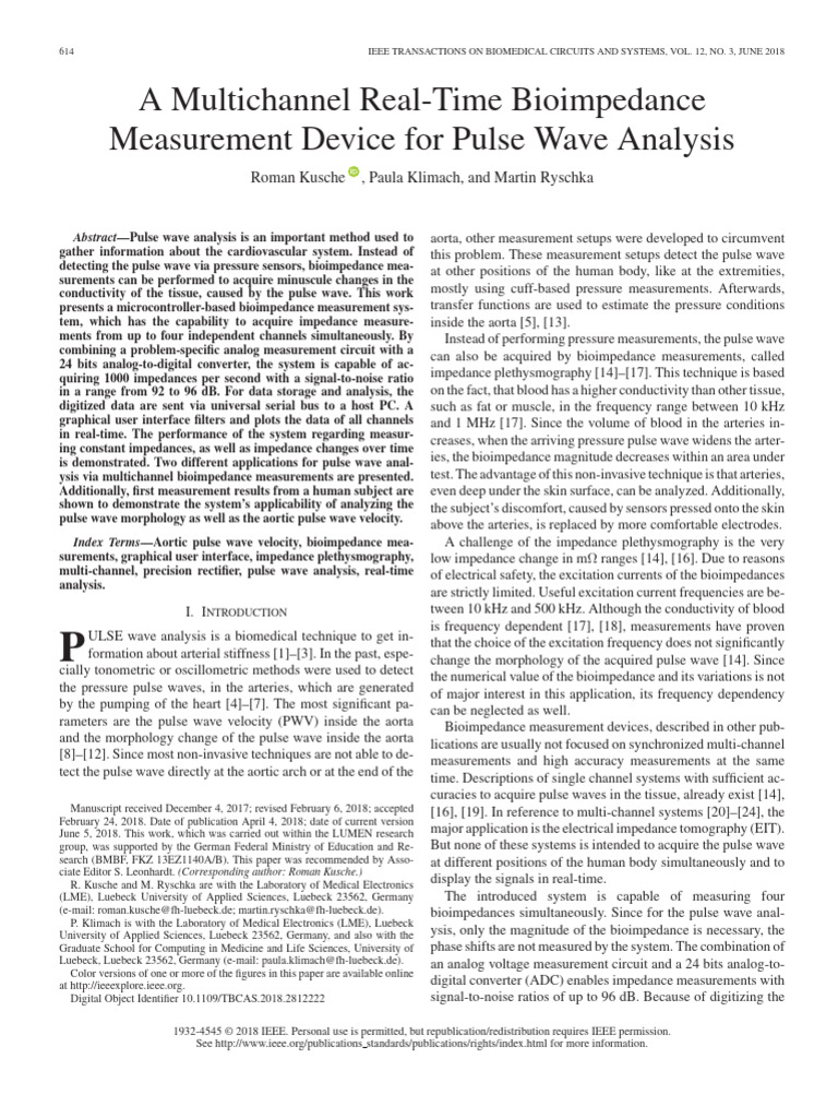 A Multichannel Real-Time Bioimpedance Measurement Device For Pulse Wave Analysis | PDF