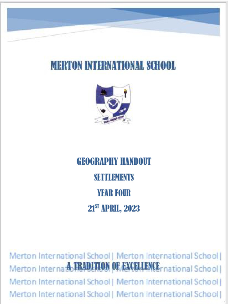 Geography Handout 1-Settlements | PDF | Village | Agriculture