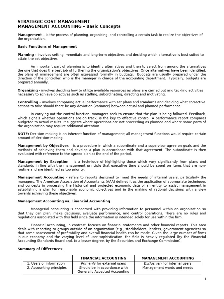 Lecture 1 Management Accounting Basic Concepts | PDF