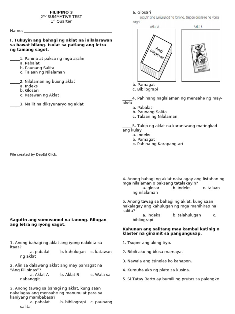 Filipino 3 - ST2 - Q1 | PDF