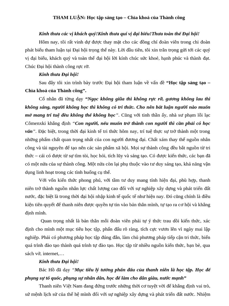 Tham Luan Dai Hoi Chi Doan | PDF