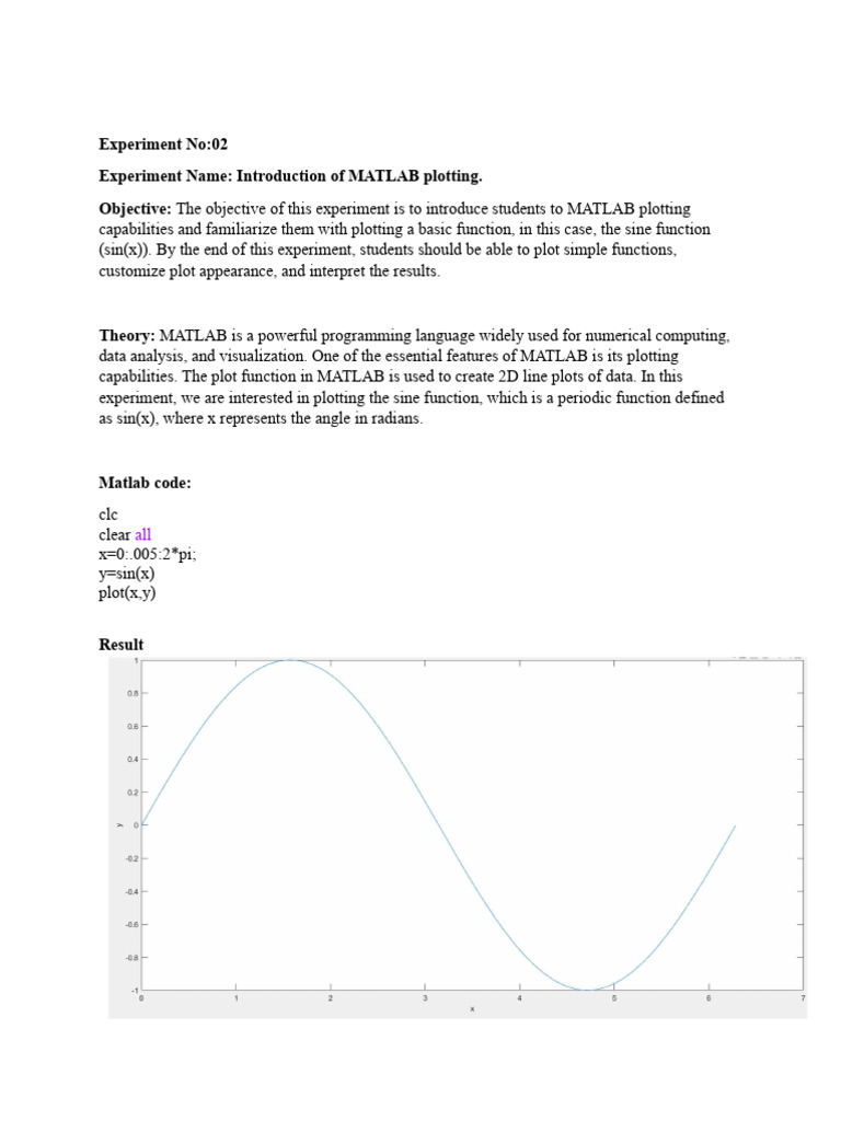 Experiment No:02 Experiment Name: Introduction of MATLAB Plotting. Objective | PDF | Teaching ...