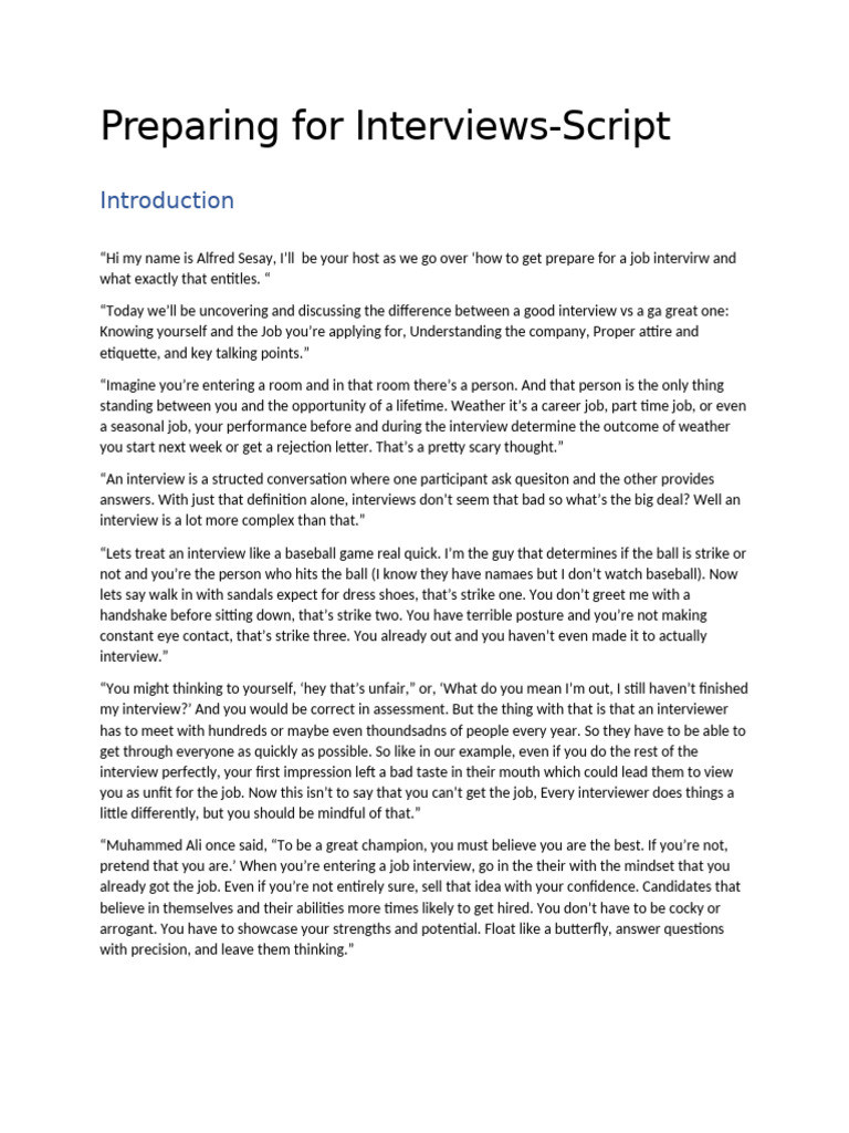 Preparing For An Interview Script | PDF | Body Language | Human Communication