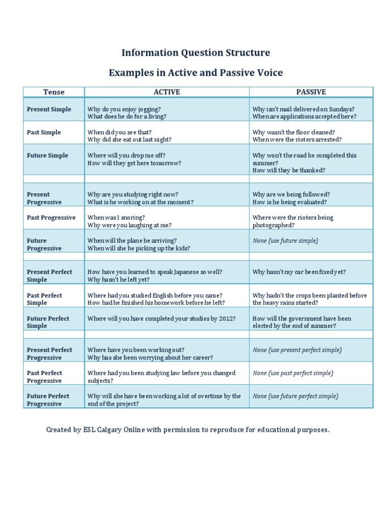 Information Question Structure Handout | PDF