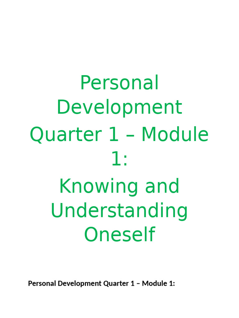 Personal Development MODULE 1 WEEK 1 AND 2 GRD 11 ABM | PDF | Self ...