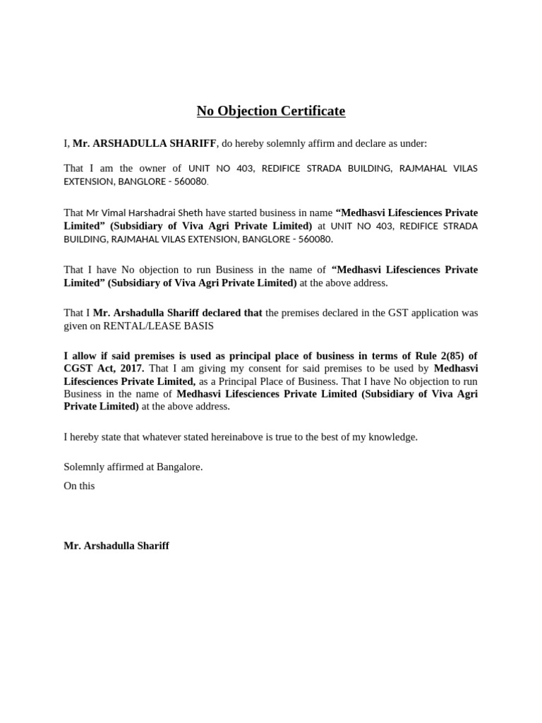 NOC Certificate | PDF