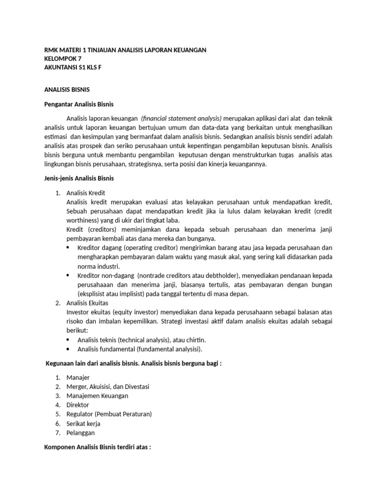 RMK Materi 1 Tinjauan Analisis Laporan Keuangan | PDF | Pengelolaan Keuangan & Uang