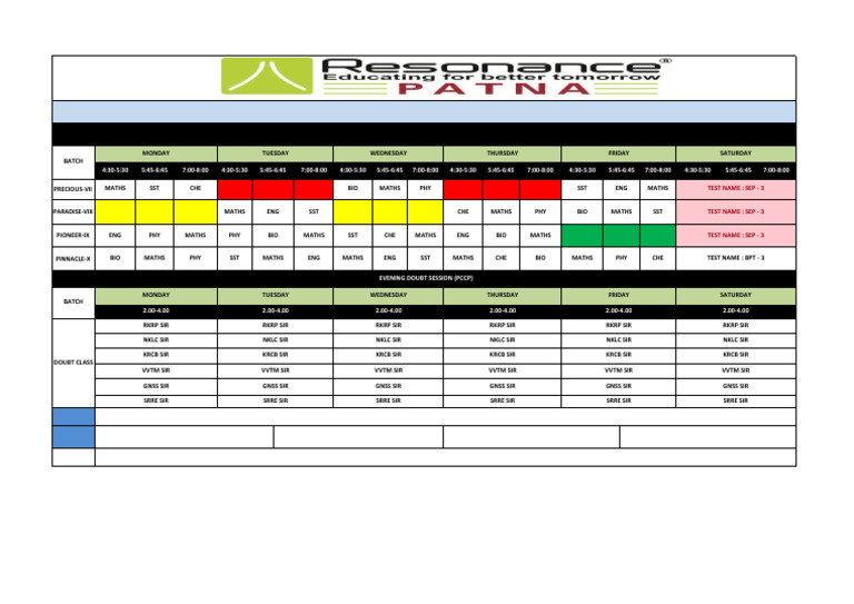 PCCP Time Table - 05th-Aug-2024 To 10th-Aug-2024 | PDF