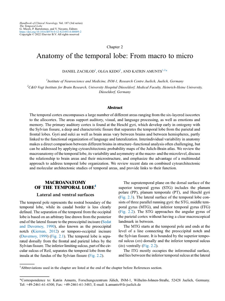 Chapter 2 - Anatomy of The Temporal Lobe From - 2022 - Handbook of ...