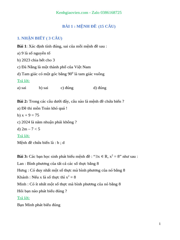 TL c1 Bai 1 Menh de | PDF