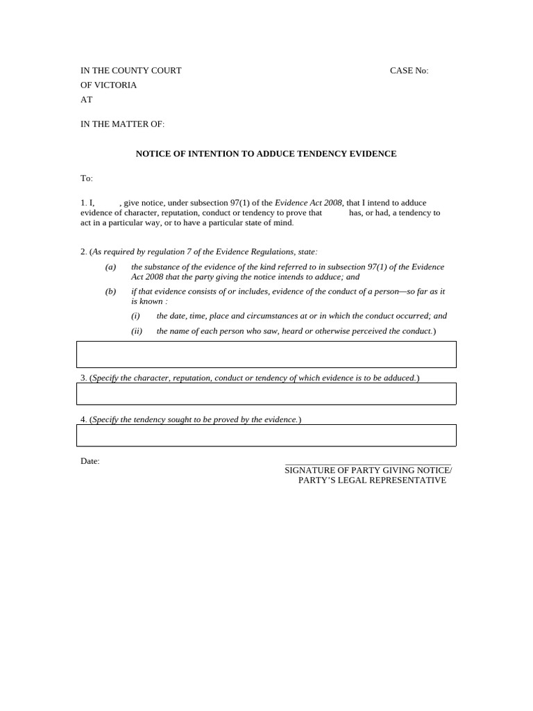 Example Notice Adduce Tendency Evidence | PDF