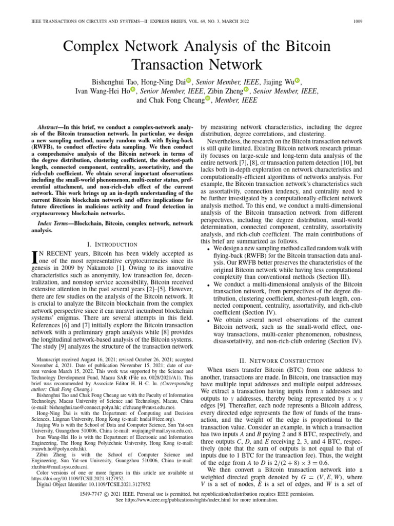 Complex Network Analysis Of The Bitcoin Transaction Network Pdf