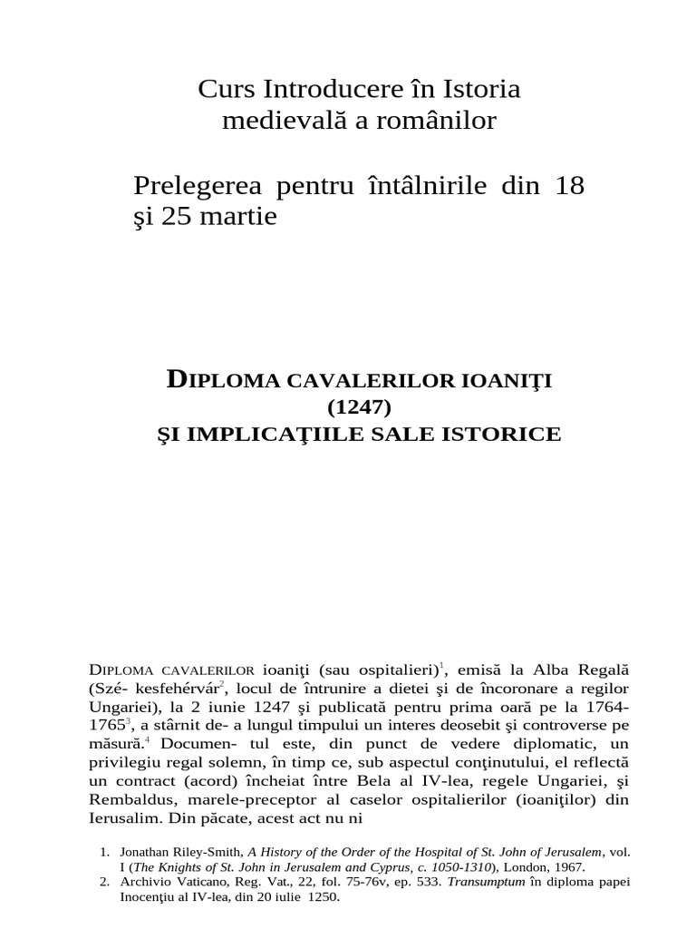 Diploma Cavalerilor Ioaniţi - Curs 1 | PDF