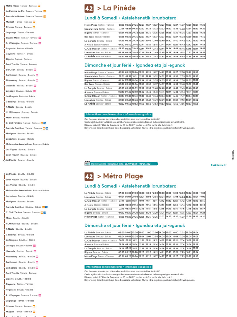 Fiche Horaire Ete2024 Ligne42 | PDF